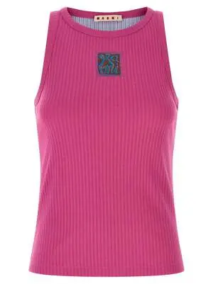 Marni MARNI Ribbed Cotton Logo Patch Tank Top Pink