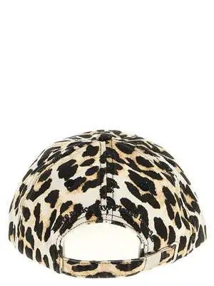 GANNI Leopard-print Organic Cotton Baseball Cap - Brown