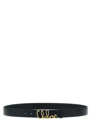 Chloé Calf Leather Belt With Gold Brass Buckle - Black