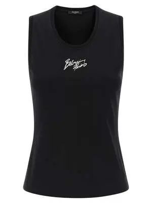 Balmain Paris Print Sleeveless Top - Black