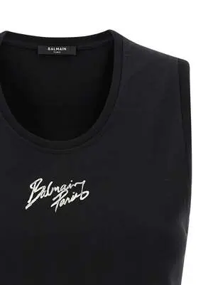 Balmain Paris Print Sleeveless Top - Black