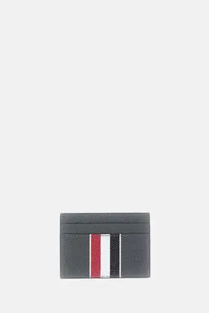 Thom Browne Double Sided Card Holder W/ Rwb Stripe In Pebble Grain Leather - Multicolor