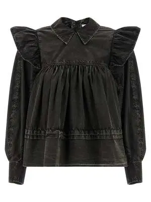 GANNI Washed Frill Cotton Blouse
