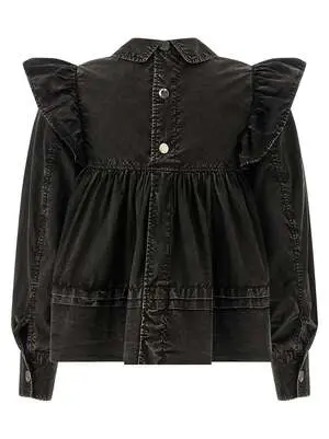 GANNI Washed Frill Cotton Blouse