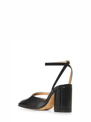 MAISON MARGIELA Black Brushed Leather Tabi Sandals With Adjustable Ankle Strap - Multicolor