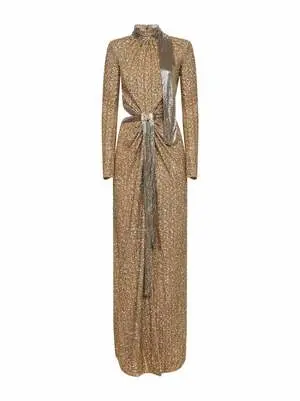 Rabanne Long Sequined Dress With Metallic Mesh Accents - Multicolor