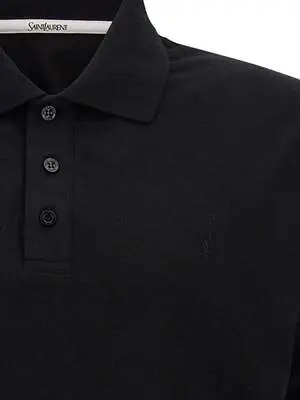 Saint Laurent Cotton Blend Polo Shirt With Cassandre Embroidery - Multicolor