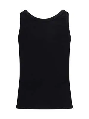 Versace Ribbed Stretch Cotton Tank Top With Logo Patch - Black