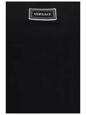 Versace Ribbed Stretch Cotton Tank Top With Logo Patch - Black