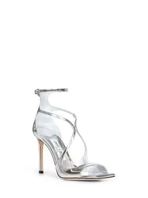 JIMMY CHOO Silver Azia 95 Metallic Leather Sandals - Multicolor