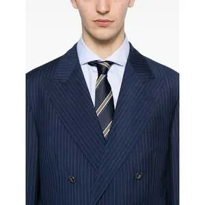 Brunello Cucinelli Navy Pinstripe Double Breasted Blazer - Blue