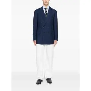 Brunello Cucinelli Navy Pinstripe Double Breasted Blazer - Blue