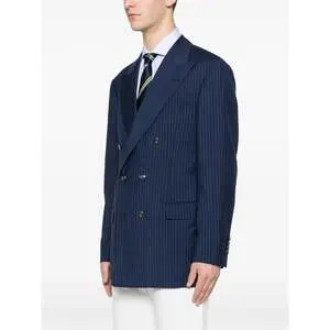 Brunello Cucinelli Navy Pinstripe Double Breasted Blazer - Blue