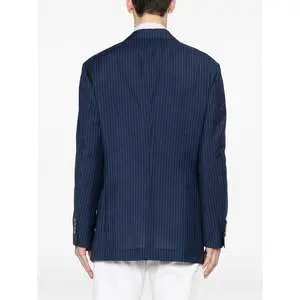 Brunello Cucinelli Navy Pinstripe Double Breasted Blazer - Blue