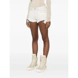 Rick Owens Neutral Frayed Hem Mini Shorts - Cream