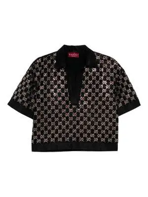 Gucci Lamewool Tweed Polo With Gg Crystals
