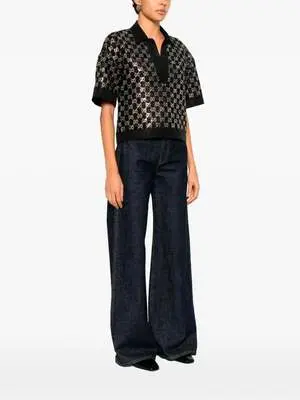 Gucci Lamewool Tweed Polo With Gg Crystals
