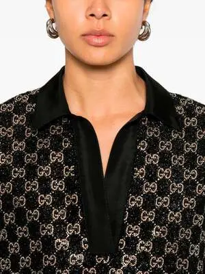 Gucci Lamewool Tweed Polo With Gg Crystals