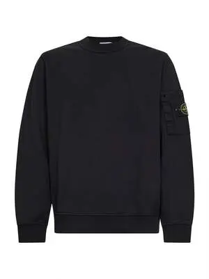 Stone Island Black Cotton Sweatshirt With Ripstop Pocket - Multicolor