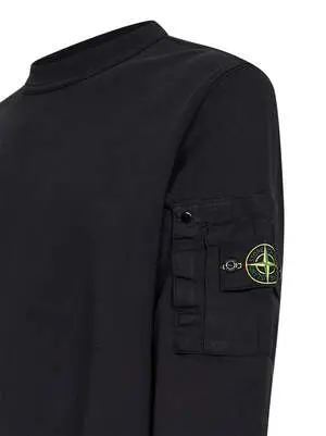 Stone Island Black Cotton Sweatshirt With Ripstop Pocket - Multicolor
