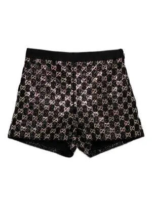 Gucci Lamé Wool Tweed Shorts With Crystal Gg Embroidery
