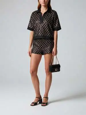 Gucci Lamé Wool Tweed Shorts With Crystal Gg Embroidery