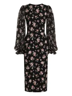 Dolce & Gabbana Printed Silk Dress With Sheer Sleeves