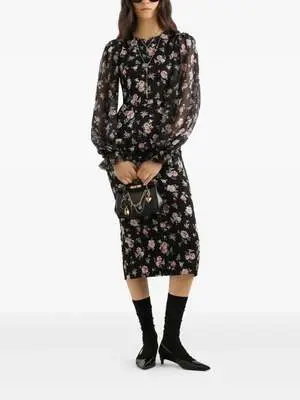 Dolce & Gabbana Printed Silk Dress With Sheer Sleeves
