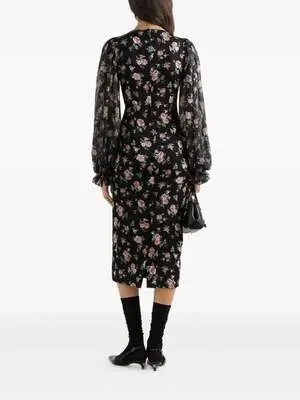 Dolce & Gabbana Printed Silk Dress With Sheer Sleeves
