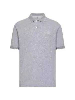 Brunello Cucinelli Grey Cotton Jersey Logo Polo Shirt