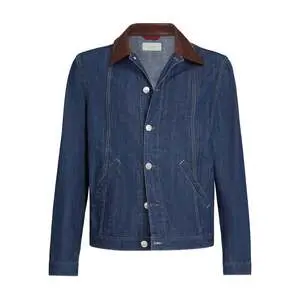 Brunello Cucinelli Denim Jacket With Leather Collar