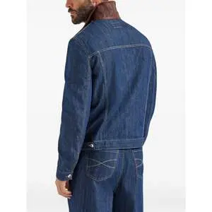 Brunello Cucinelli Denim Jacket With Leather Collar