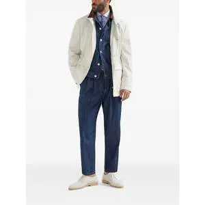 Brunello Cucinelli Denim Jacket With Leather Collar