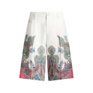 Etro Tailored Paisley Print Linen Shorts - White