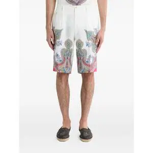 Etro Tailored Paisley Print Linen Shorts
