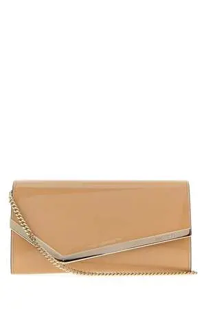 JIMMY CHOO Jimmy Choo Emmie Metallic Leather Clutch Brown