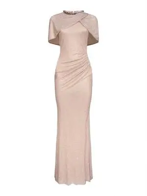 SELF-PORTRAIT Embellished Stretch Tulle Maxi Dress With Cape Detail - Multicolor