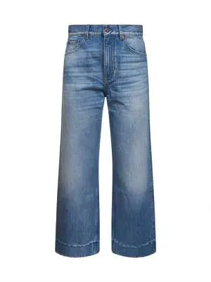 Chloé Dream Blue Denim High-rise Cropped Wide-leg Jeans