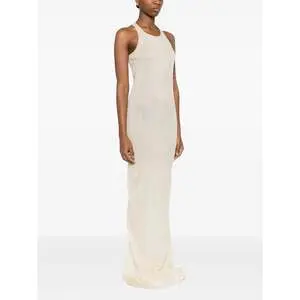 Rick Owens Beige Racerback Maxi Dress With Draped Detailing