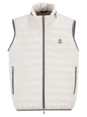 Brunello Cucinelli Brunello Cucinelli Men Sleeveless Nylon Down Jacket With Logo And Removable Hood White