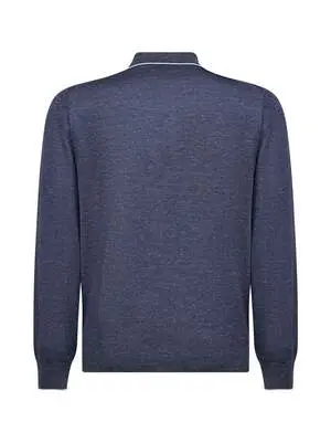 Brunello Cucinelli Avio Blue Cashmere, Silk And Hemp Knit Polo Shirt