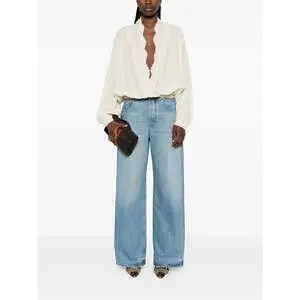 Valentino Garavani Off-white Silk Lace Trim Long Sleeve Blouse