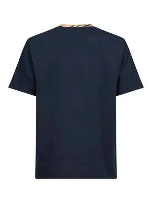 Burberry Navy Blue Cotton Check Trims T-shirt