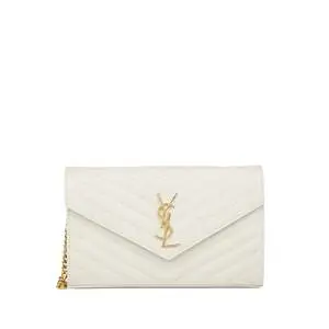 Saint Laurent Chevron Quilted Leather Envelope Bag With Chain Strap - White