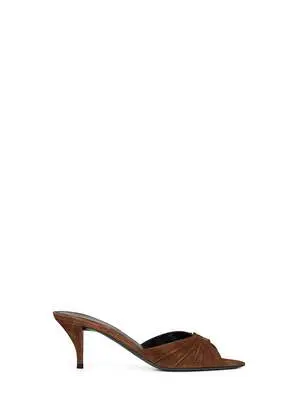 Saint Laurent Dark Havana Suede Babylone Mules - Multicolor