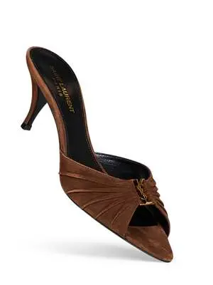 Saint Laurent Dark Havana Suede Babylone Mules - Multicolor