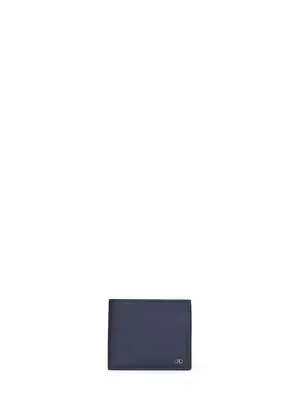 FERRAGAMO Dark Navy Blue Hammered Calfskin Gancini Wallet - Multicolor