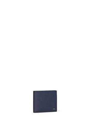 FERRAGAMO Dark Navy Blue Hammered Calfskin Gancini Wallet - Multicolor