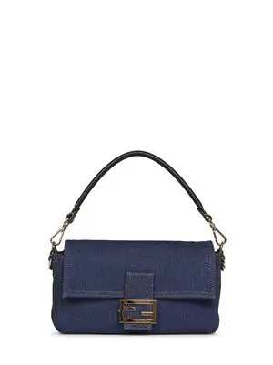 Fendi Blue Reversible Ff Jacquard Denim Baguette Shoulder Bag