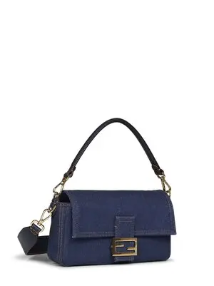 Fendi Blue Reversible Ff Jacquard Denim Baguette Shoulder Bag